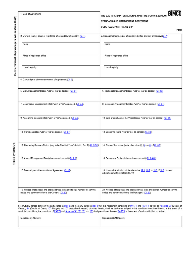 Standard Ship Management Agreement | PDF | Insurance | Indemnity