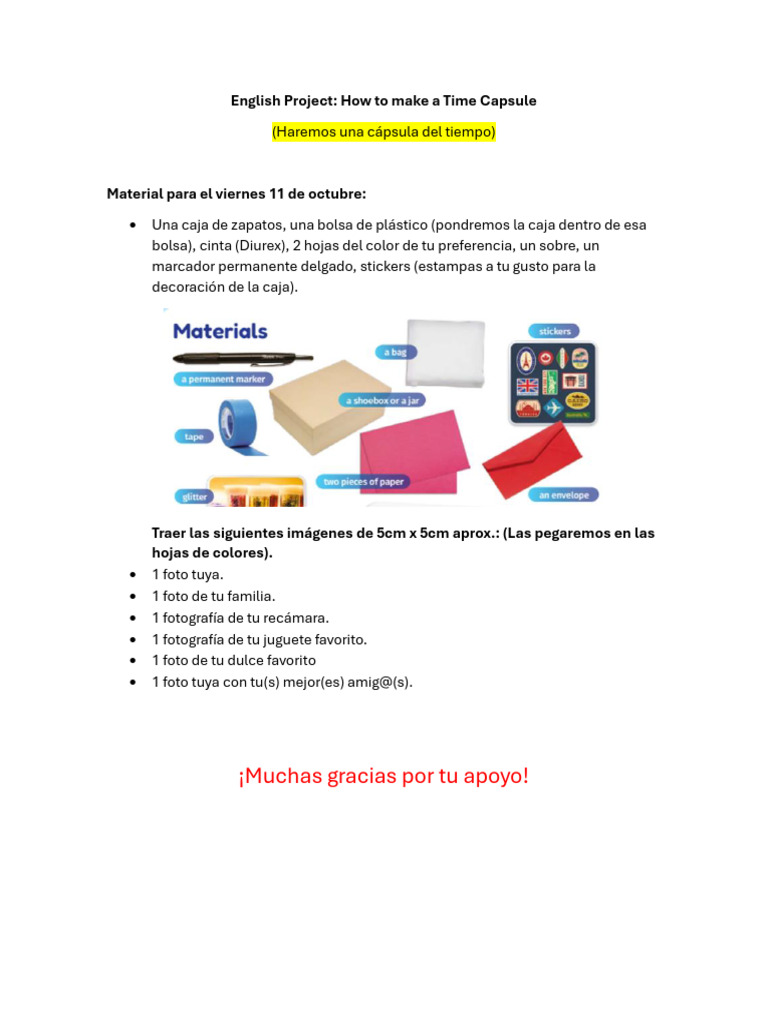 English Project How To Make A Time Capsule | PDF