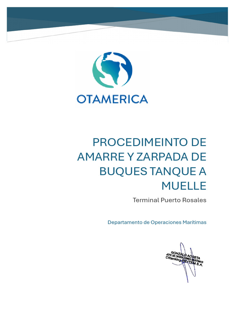 Procedimiento de Amarre y Zarpada de Buques Tanque A Muelle Rev 1 | PDF | Piloto marítimo ...
