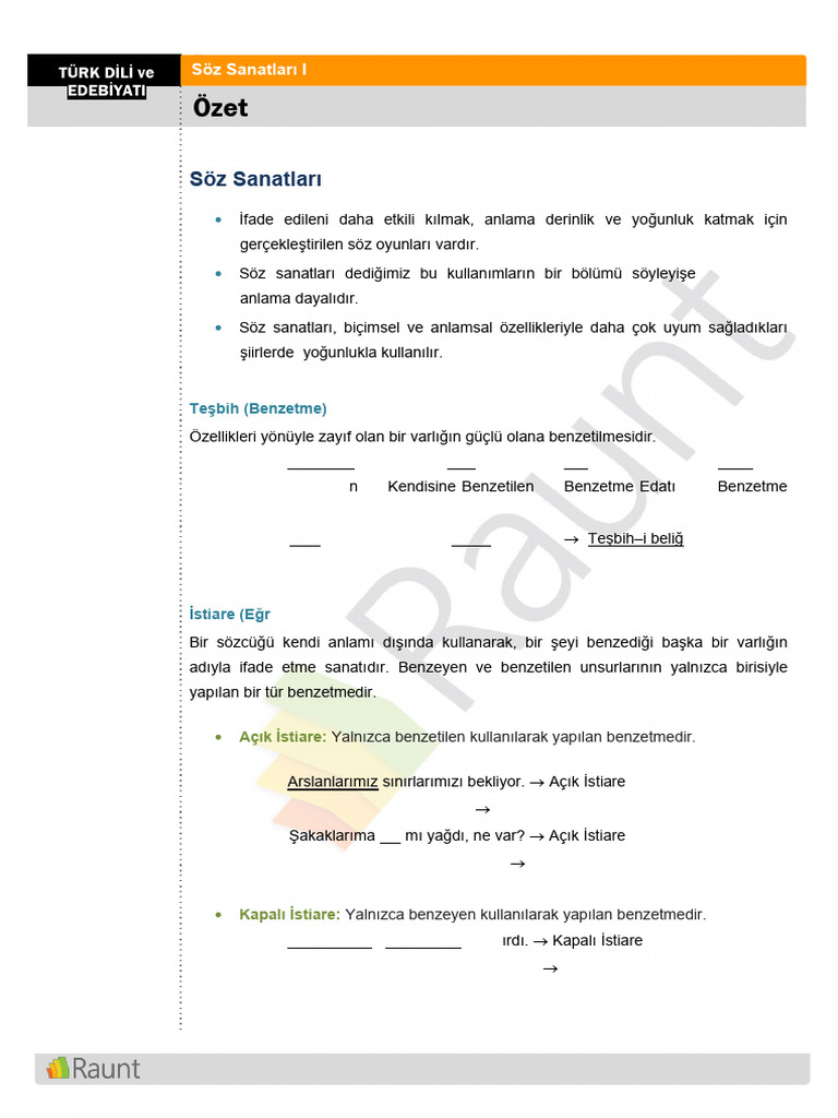 Soz Sanatlari - I - Ozet | PDF