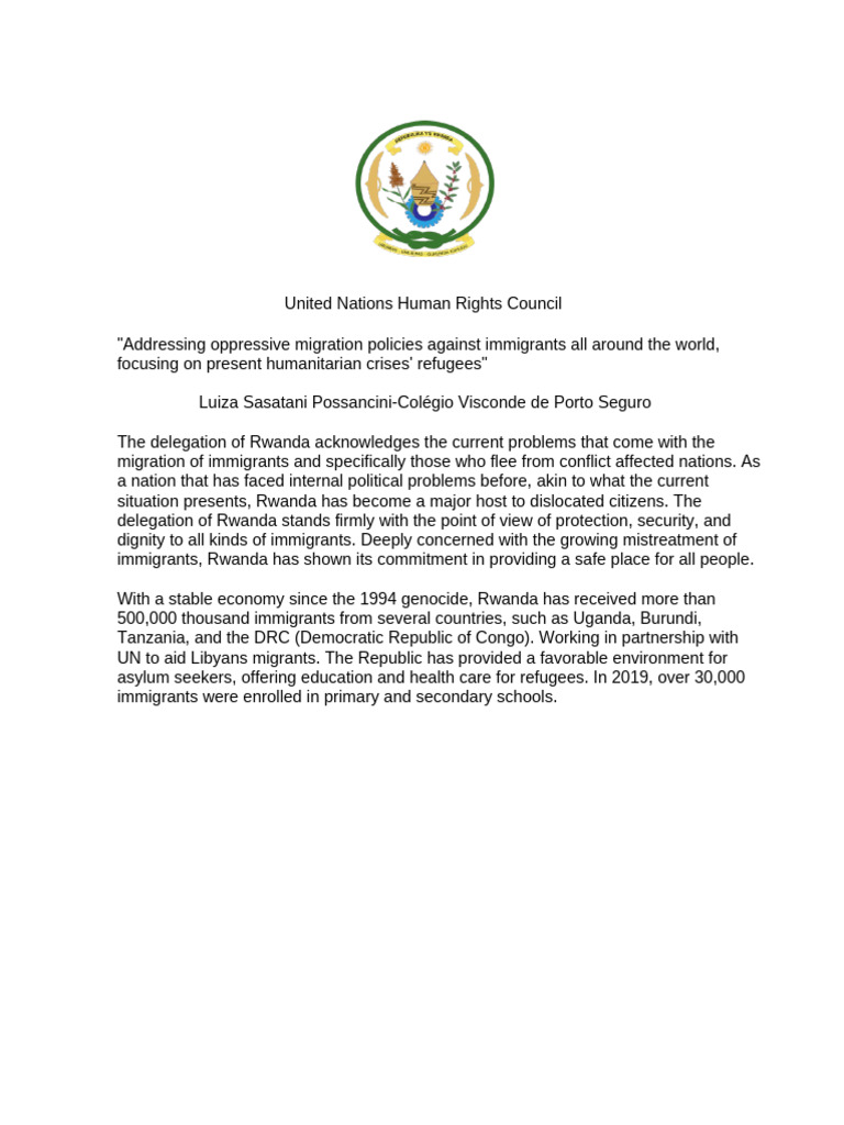 Position Paper Rwanda UNHRC | PDF