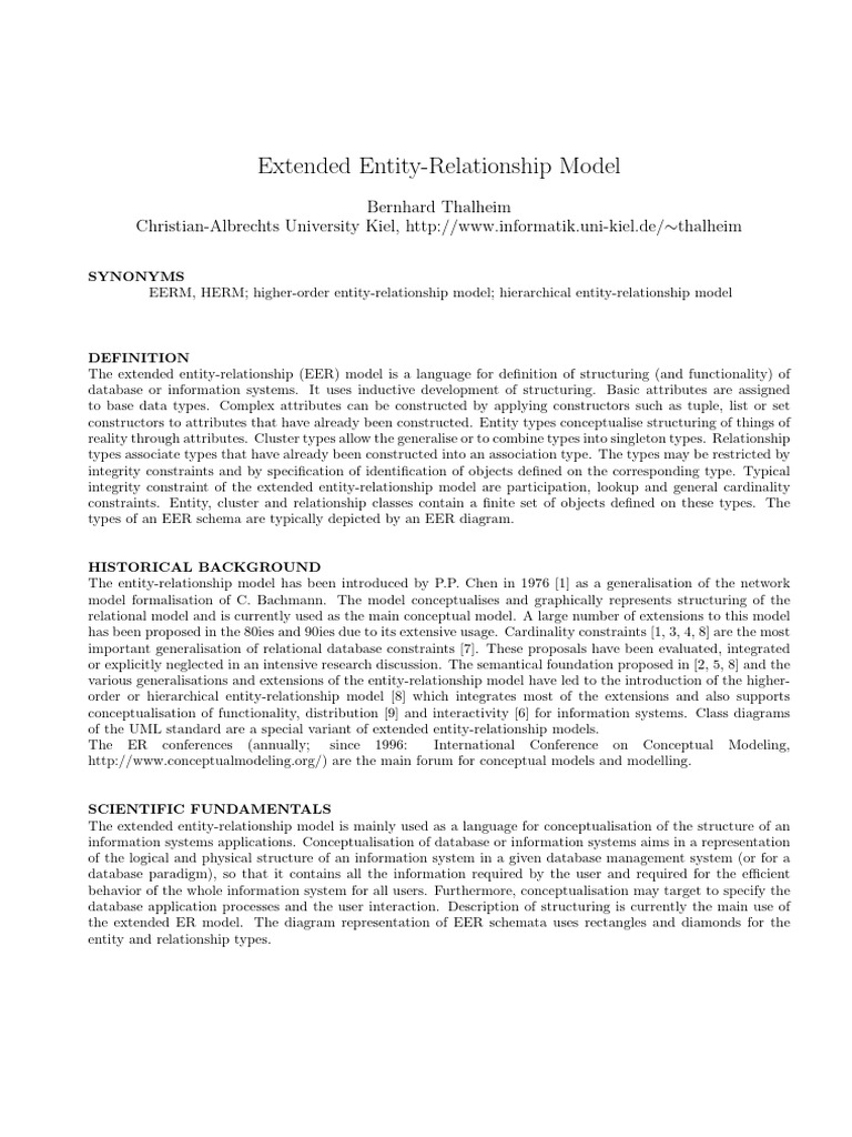 Extended Entity-Relationship Model | PDF | Conceptual Model | Databases