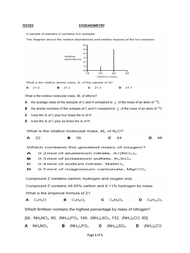 Stoichiometry Test | PDF
