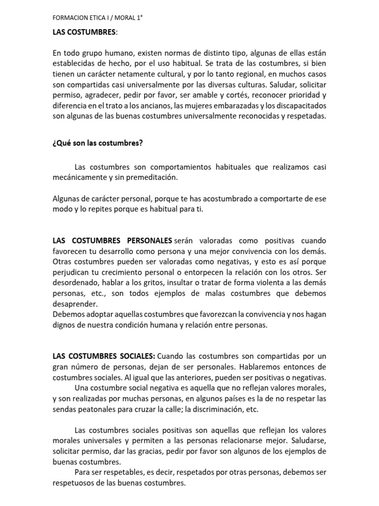 Costumbres y Valores en la Ética | PDF | Moralidad | Psicología Social