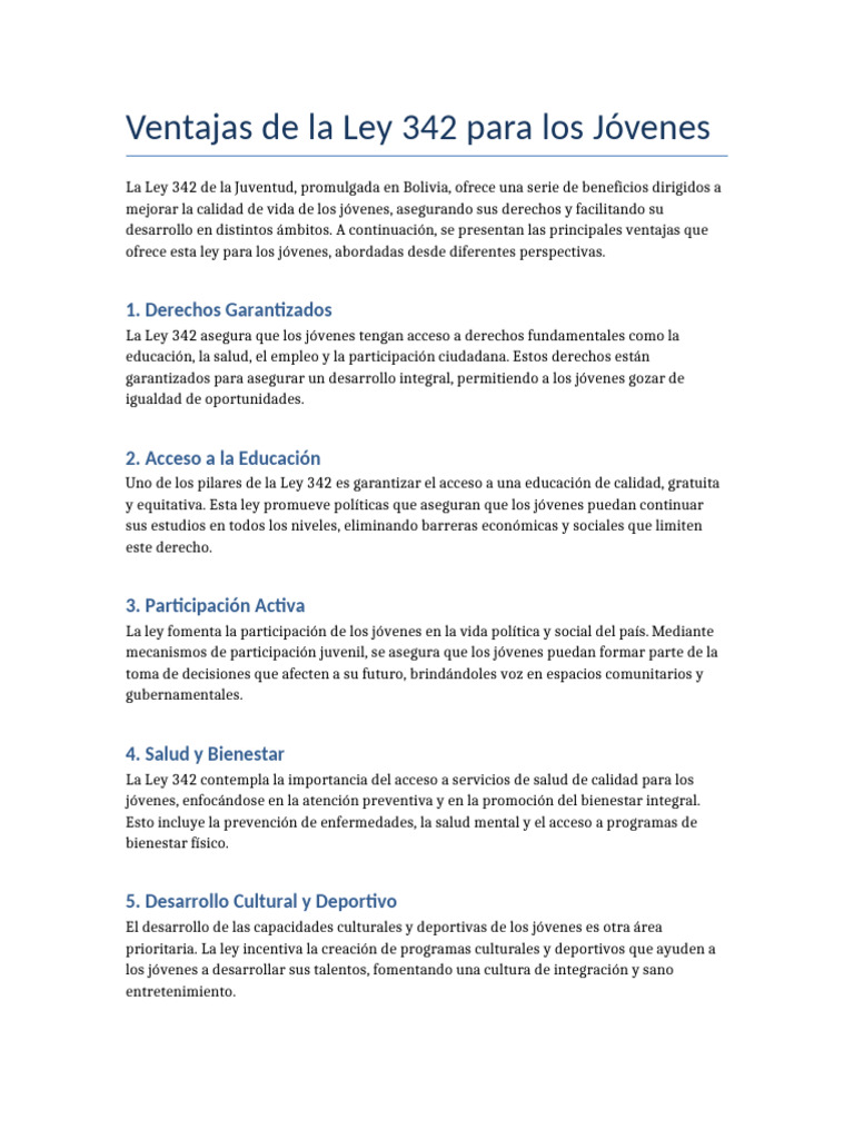 Ventajas Ley 342 Jovenes | PDF