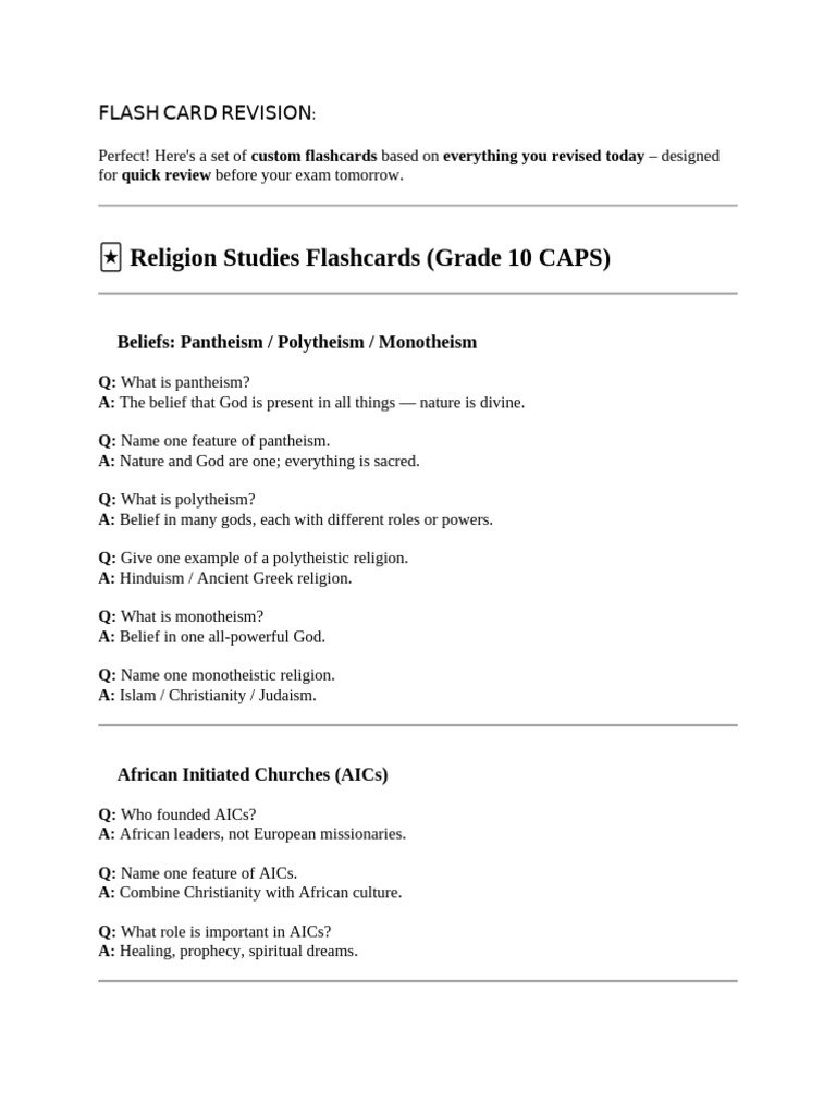 Religion Studies Flashcard Revision | PDF | Polytheism | Monotheism