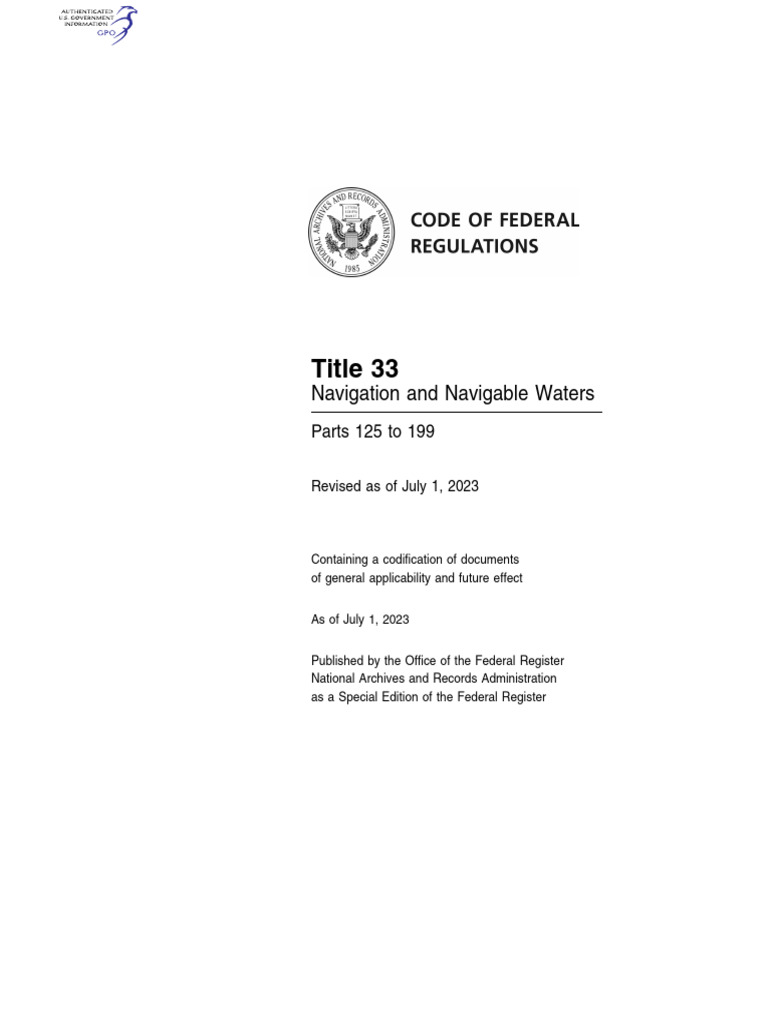CFR 2023 Title33 Vol2 | PDF | Code Of Federal Regulations | United ...