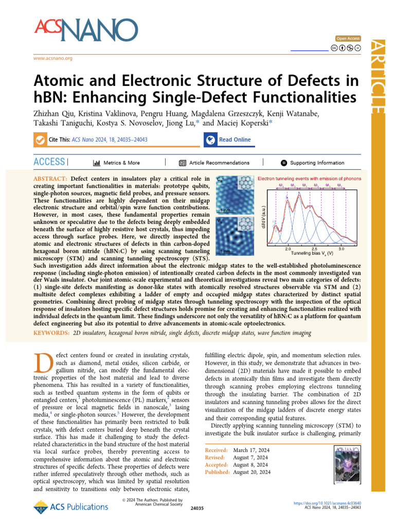 Qiu Et Al 2024 Atomic and Electronic Structure of Defects in Hbn ...