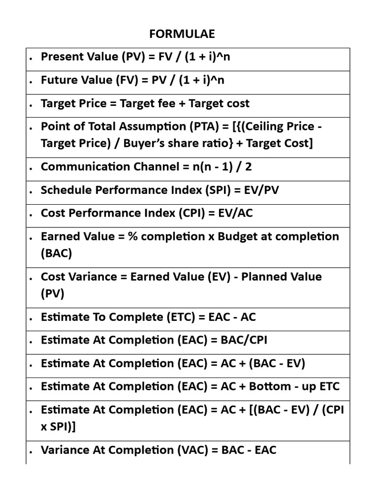 PMP Formulas | PDF