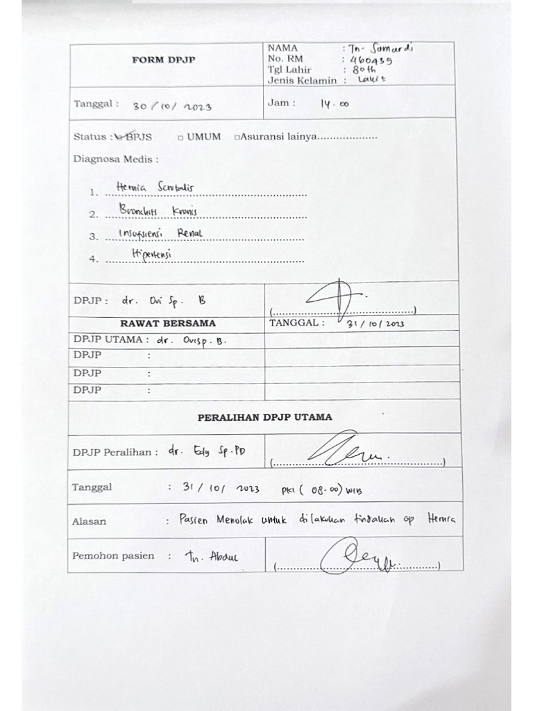 Form Peralihan Dpjp-1 | PDF