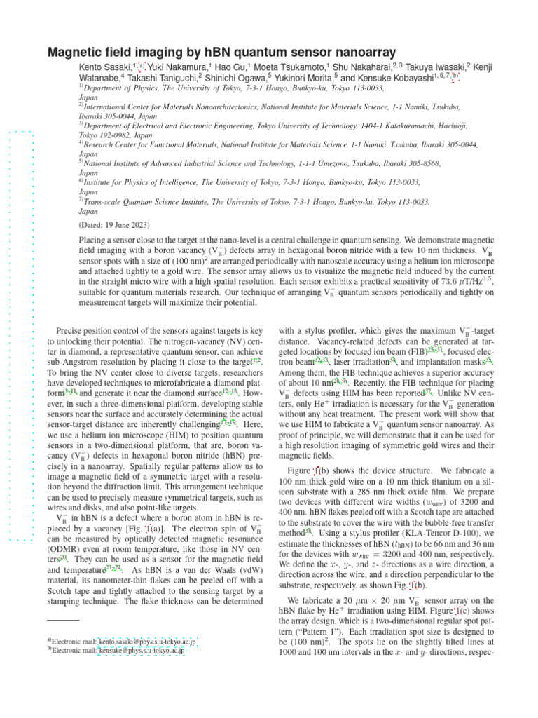 hBN Quantum Sensor Nanoarray for Magnetic Imaging | PDF | Physical ...