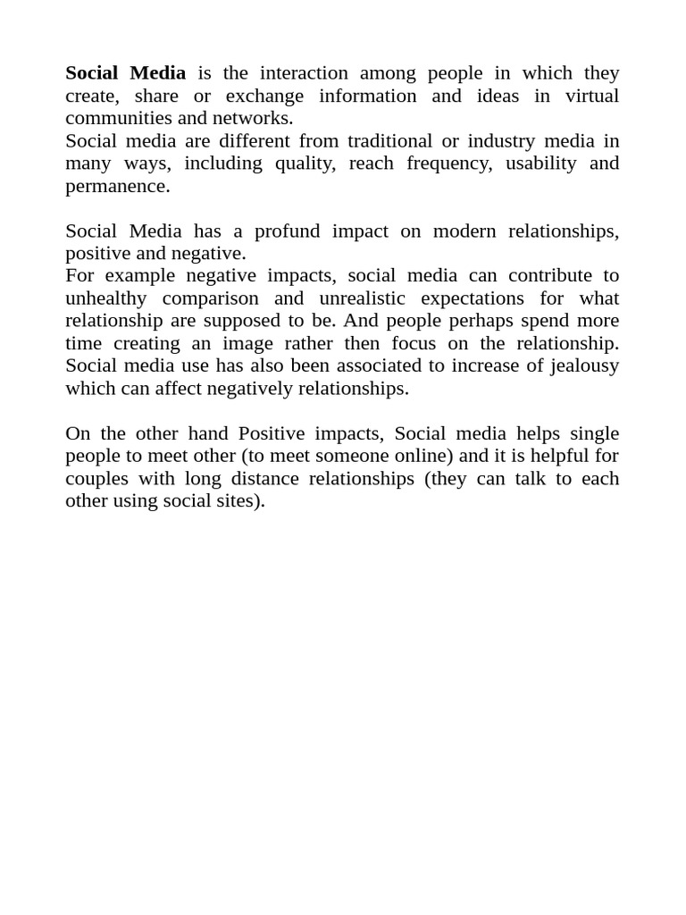 Social Media's Impact on Relationships | PDF