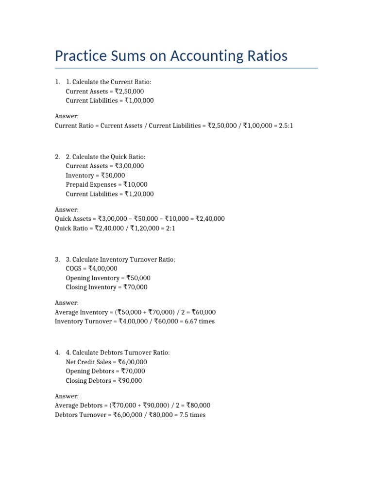 Accounting Ratio Practice Sums | PDF