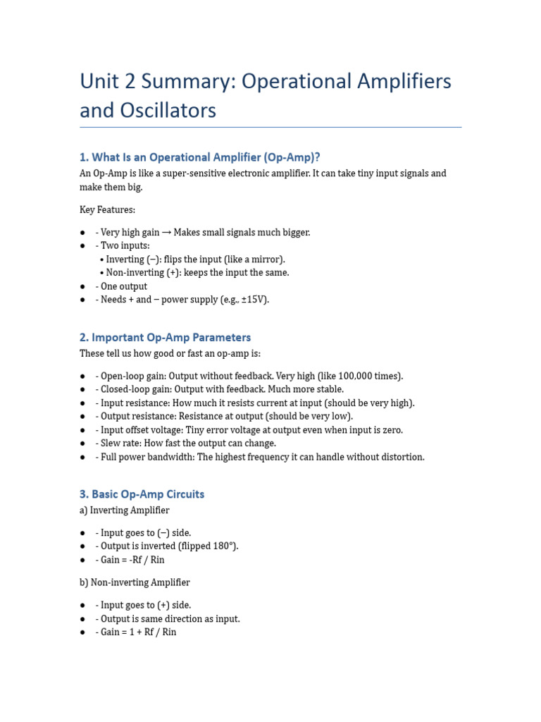 Op-Amp and Oscillator Summary | PDF | Operational Amplifier ...