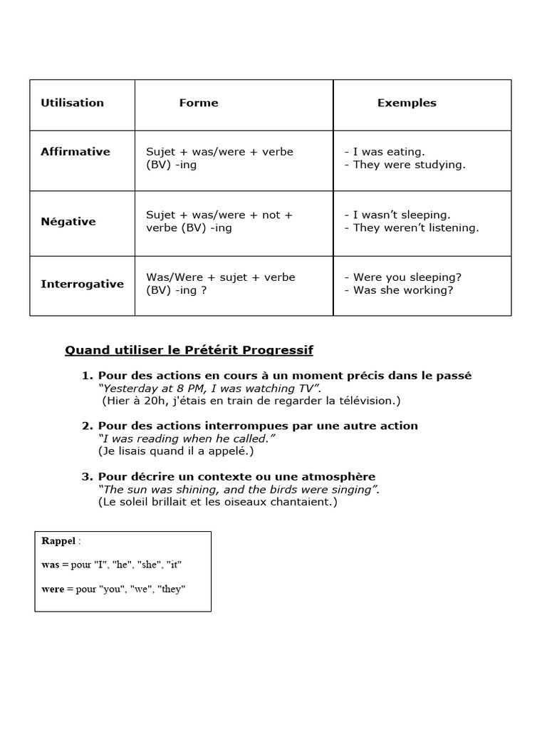 Quand Utiliser Le Prétérit Progressif | PDF