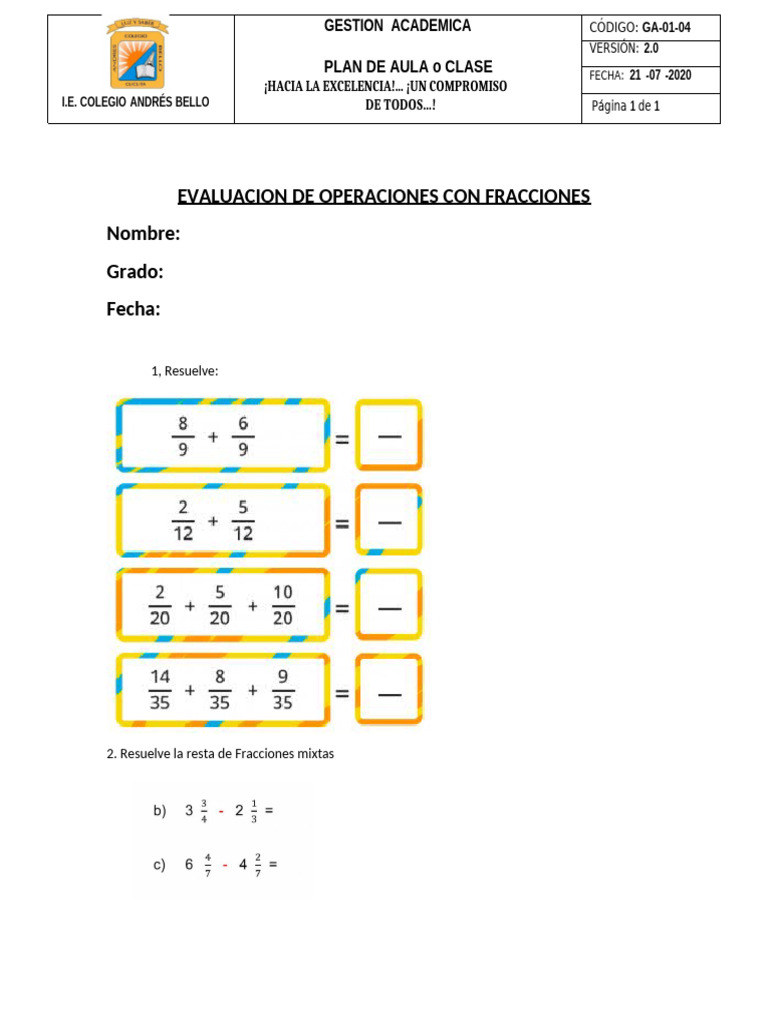 Operaciones Con Fracciones | PDF