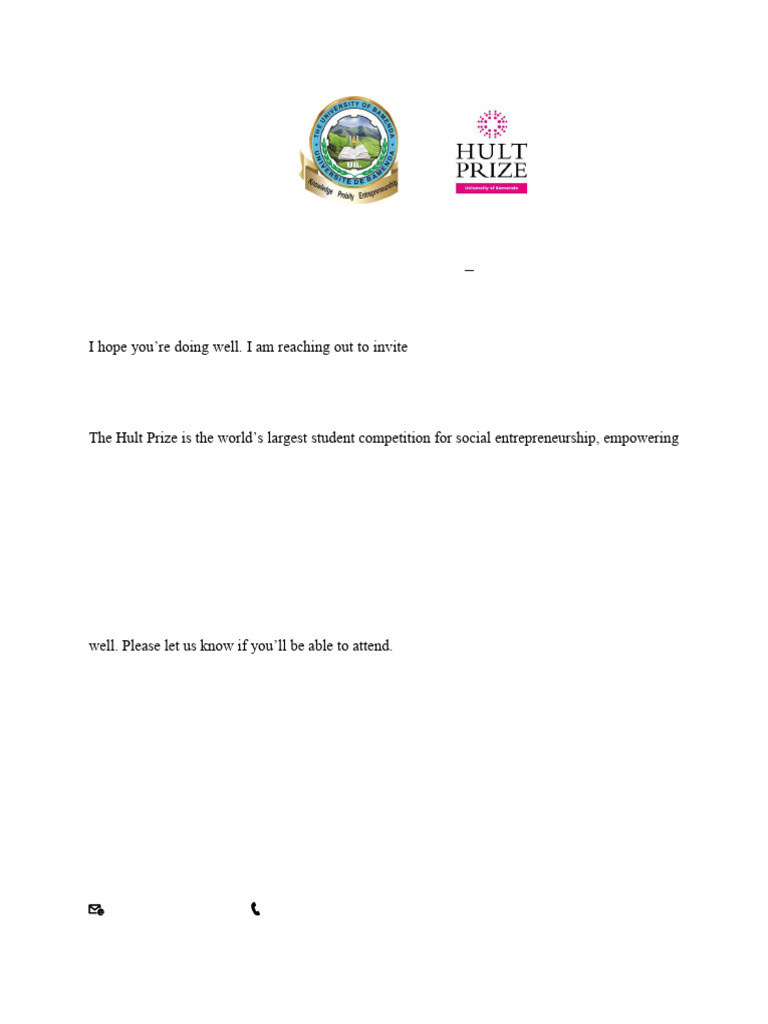 Invitation To The Hult Prize OnCampus Finals - WTM Bambili | PDF