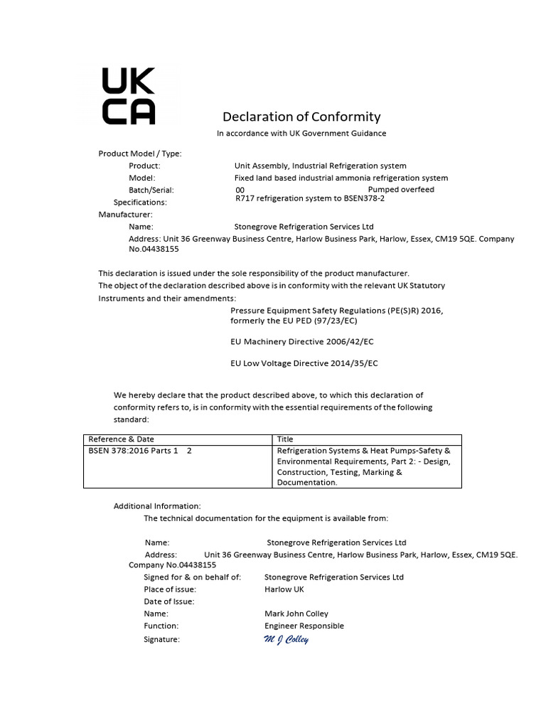 SRSPRJ15910Declaration of Conformity | PDF