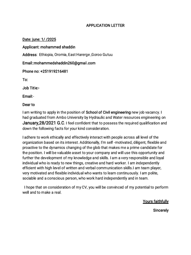 Application for Civil Engineering Position | PDF