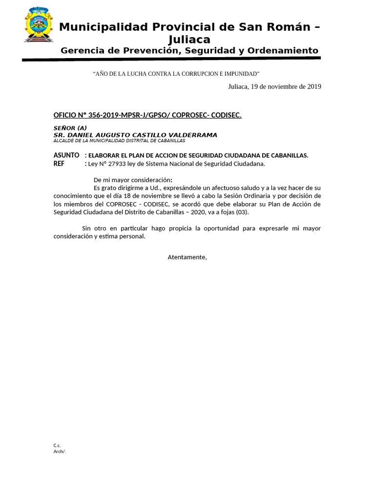 OFICIO Cumplimiento Del Pasc | PDF | Crímenes | Crimen y violencia