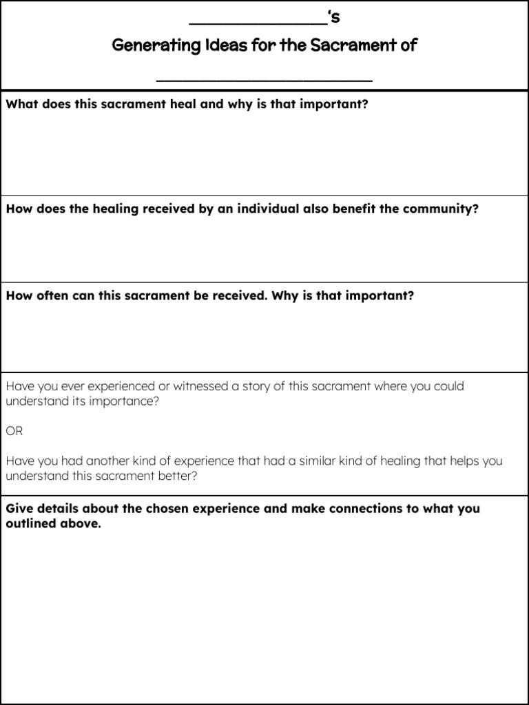 Sacraments of Healing Reflection Generating Ideas | PDF