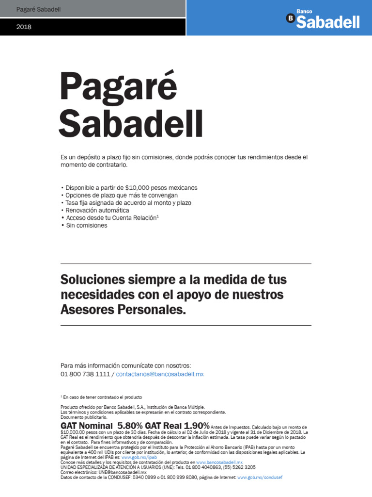 Ficha de Producto - Pagaré Sabadell | PDF