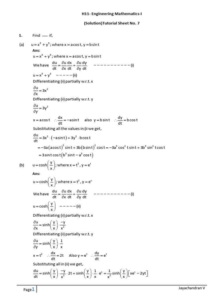 TutorialSheetNo7 Solution | PDF | Multivariable Calculus | Applied Mathematics