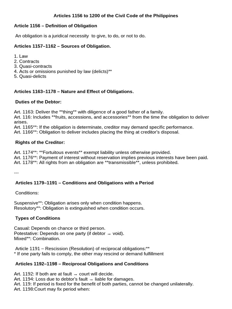 Articles 1156 To 1200 OBLICON | PDF | Law Of Obligations | Legal Liability