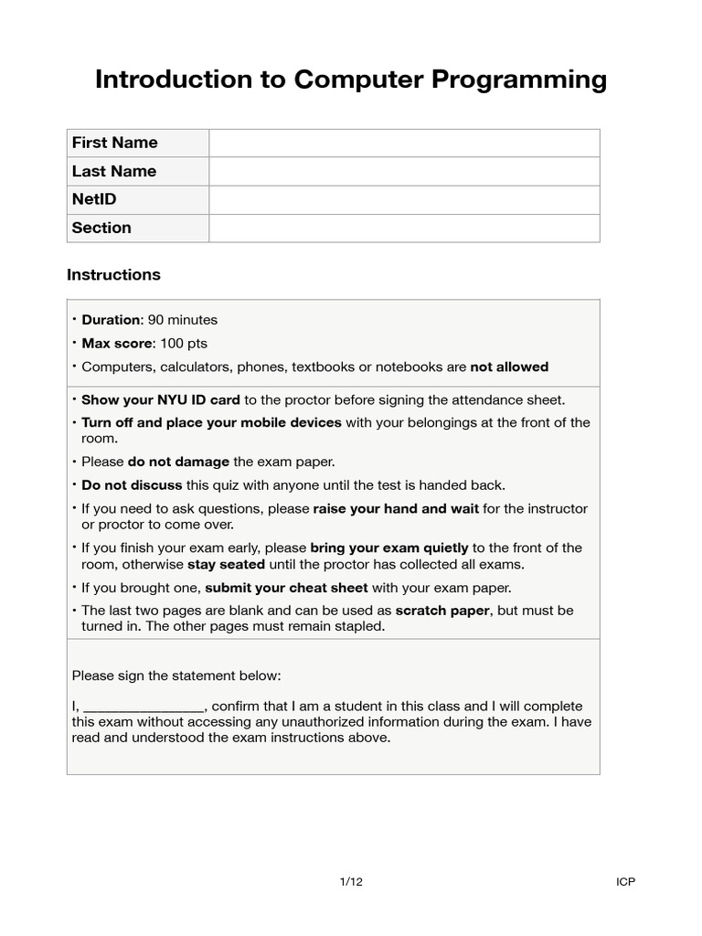 ICP Placement Exam Sample Questions | PDF | Parameter (Computer Programming) | String (Computer ...