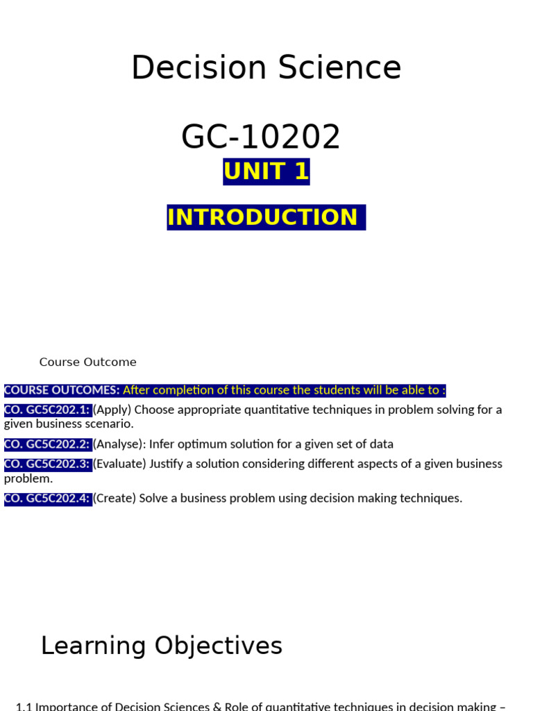Introduction to Decision Science Techniques | PDF | Mathematical ...