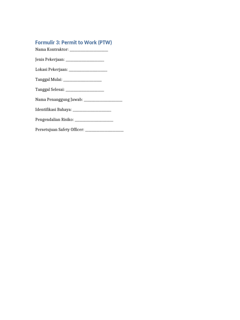 Formulir 3 Permit To Work Sesi2 | PDF