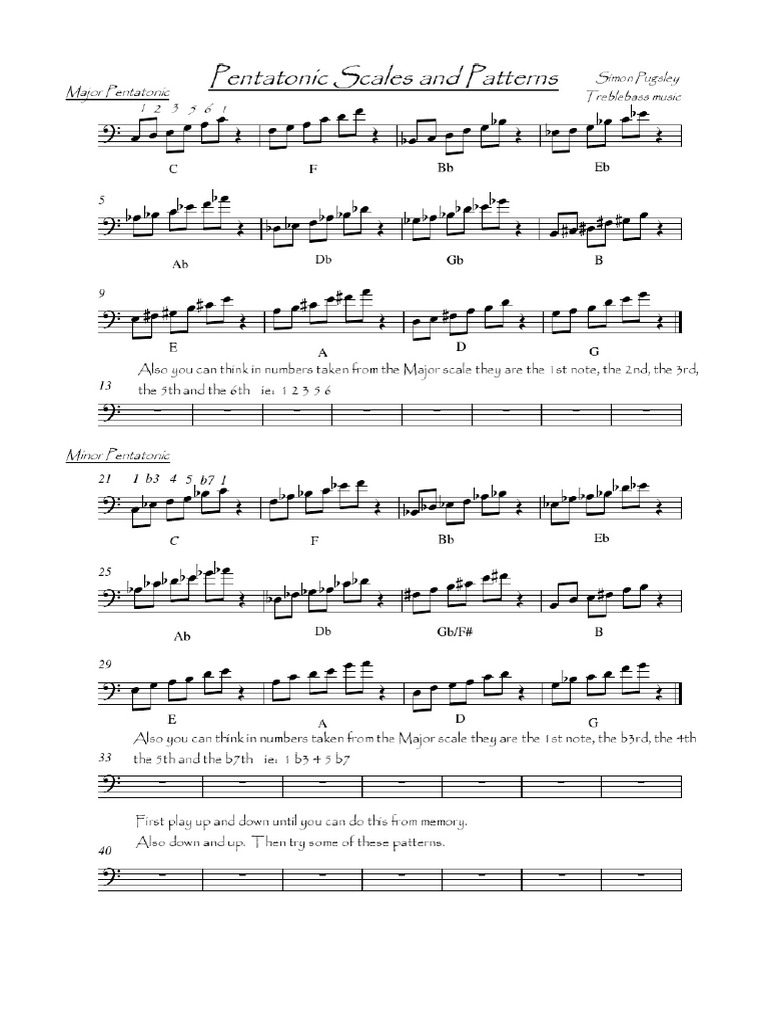 Pentatonic Scales and Patterns Bass Clef | PDF