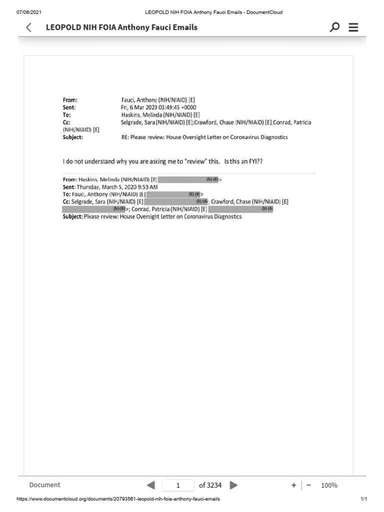 LEOPOLD NIH FOIA Anthony Fauci Emails - DocumentCloud | PDF