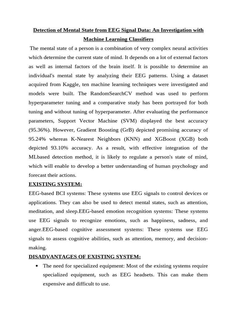 Detection of Mental State From EEG Signal Data An Investigation With Machine Learning ...