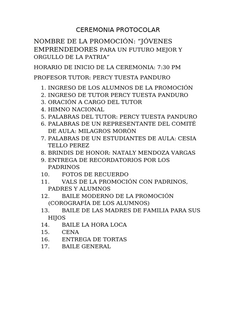 Ceremonia Protocolar | PDF