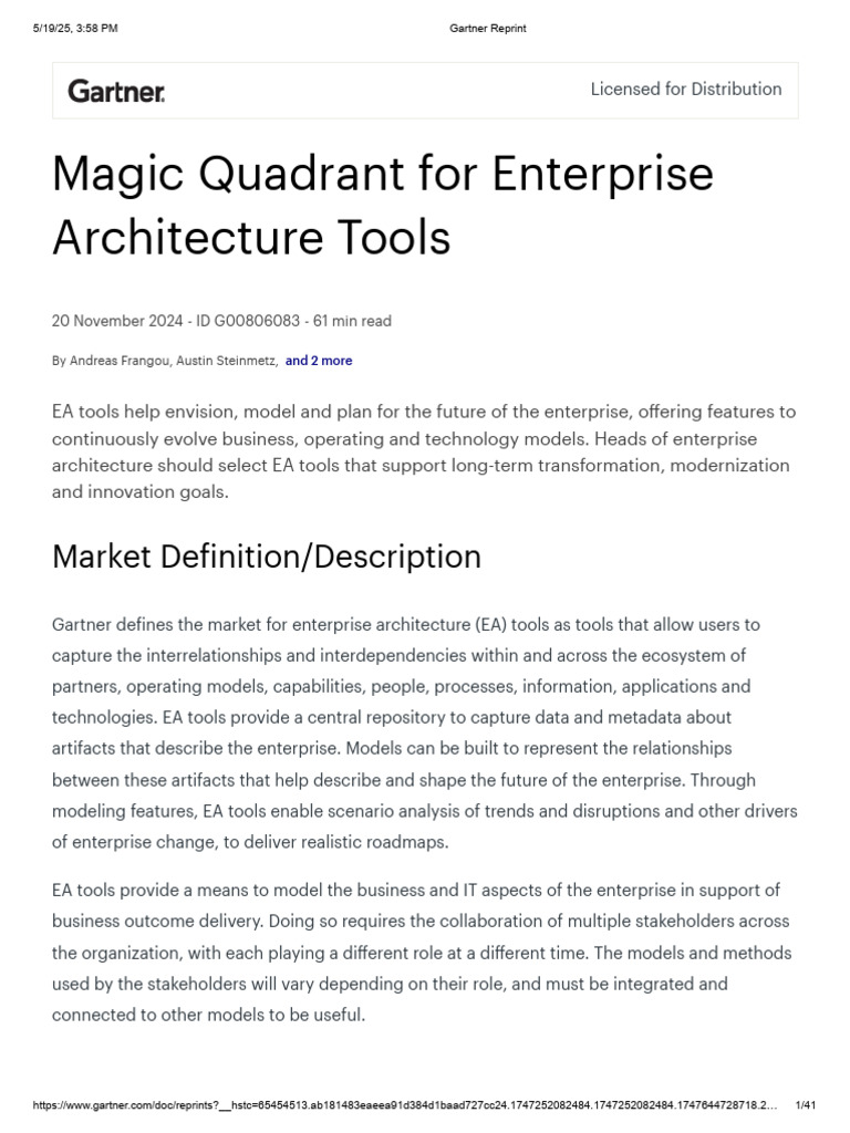 2024 Magic Quadrant for EA Tools | PDF | Enterprise Architecture ...