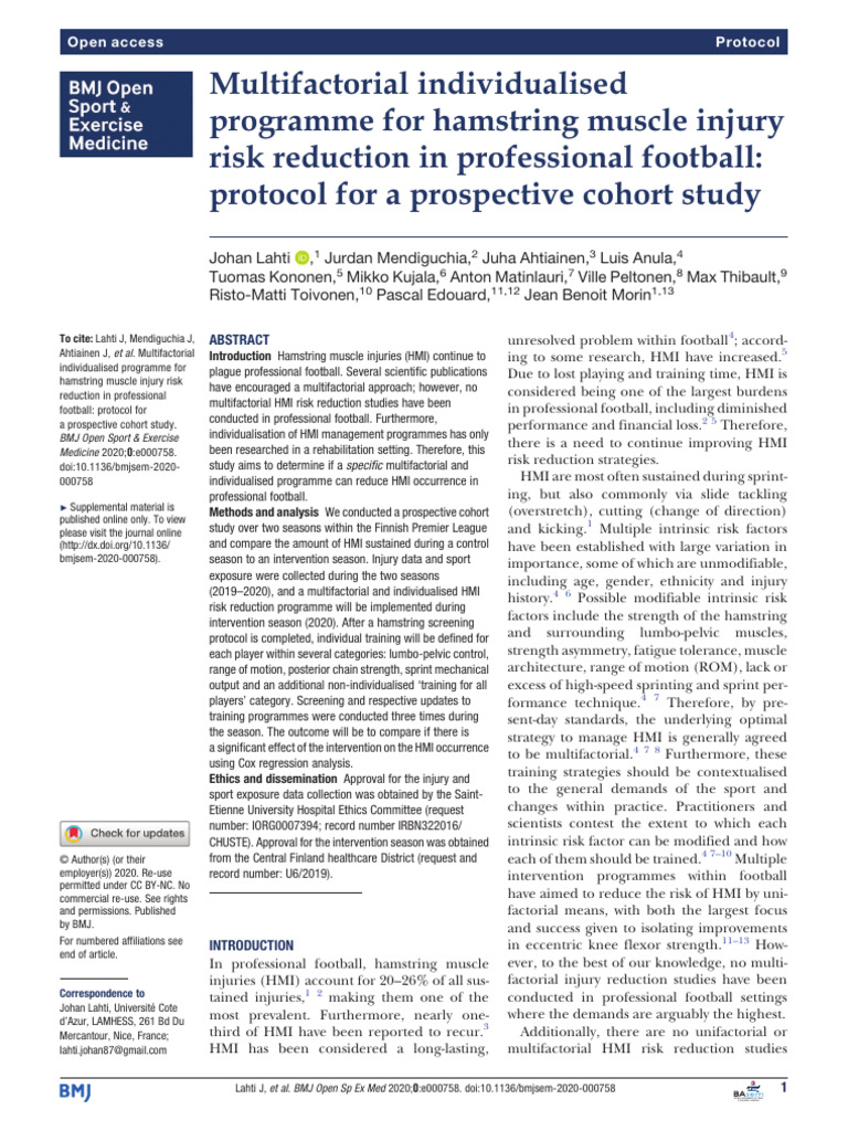 Multifactorial Individualised Programme For Hamstring Muscle Injury ...