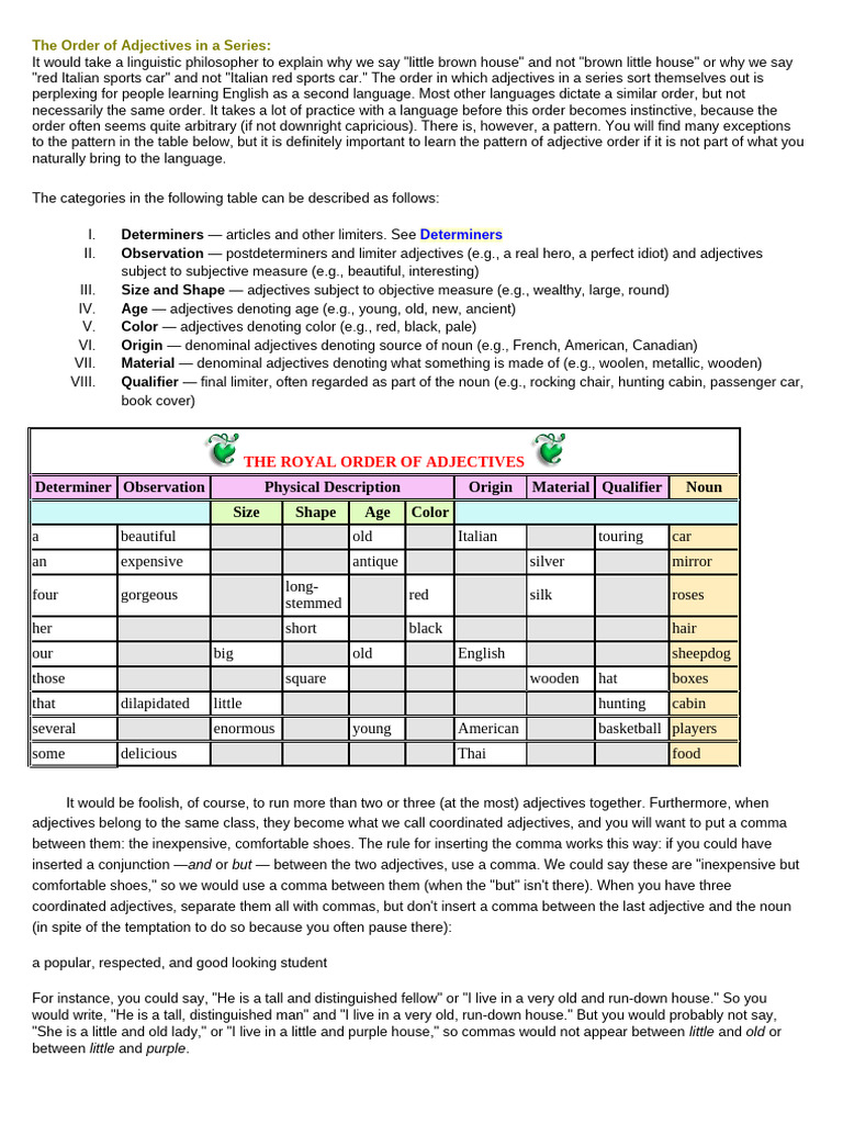 The Order of Adjectives in A Series | PDF | Adjective | Noun