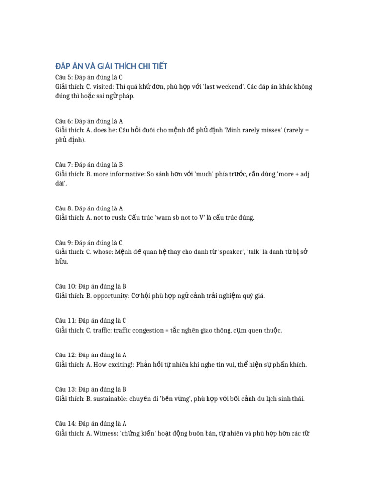 Dap An Va Giai Thich Chi Tiet | PDF