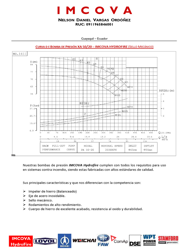 Ficha Tecnica Bomba Sci Xa50-20 250gpm | PDF