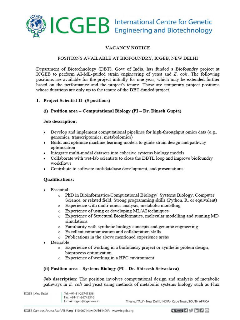 Biofoundry Vacancy June 2025 | PDF | Systems Biology | Strain (Biology)