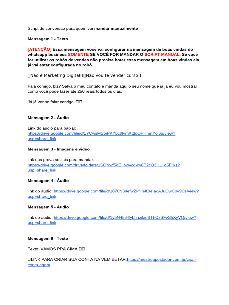 Script de Conversão para Quem Vai Mandar Manualmente | PDF