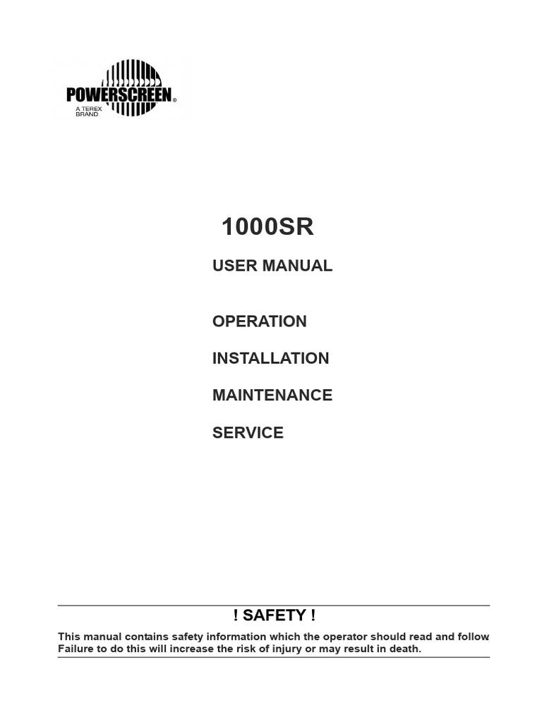 1000SR User Manual: Safety & Operation | PDF | Safety | Occupational ...