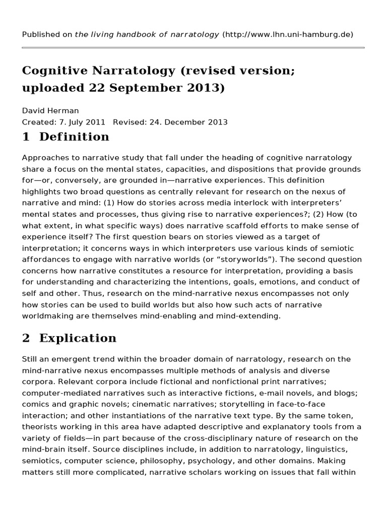 Cognitive Narratology Revised Version Uploaded 22 Se | PDF | Narrative ...