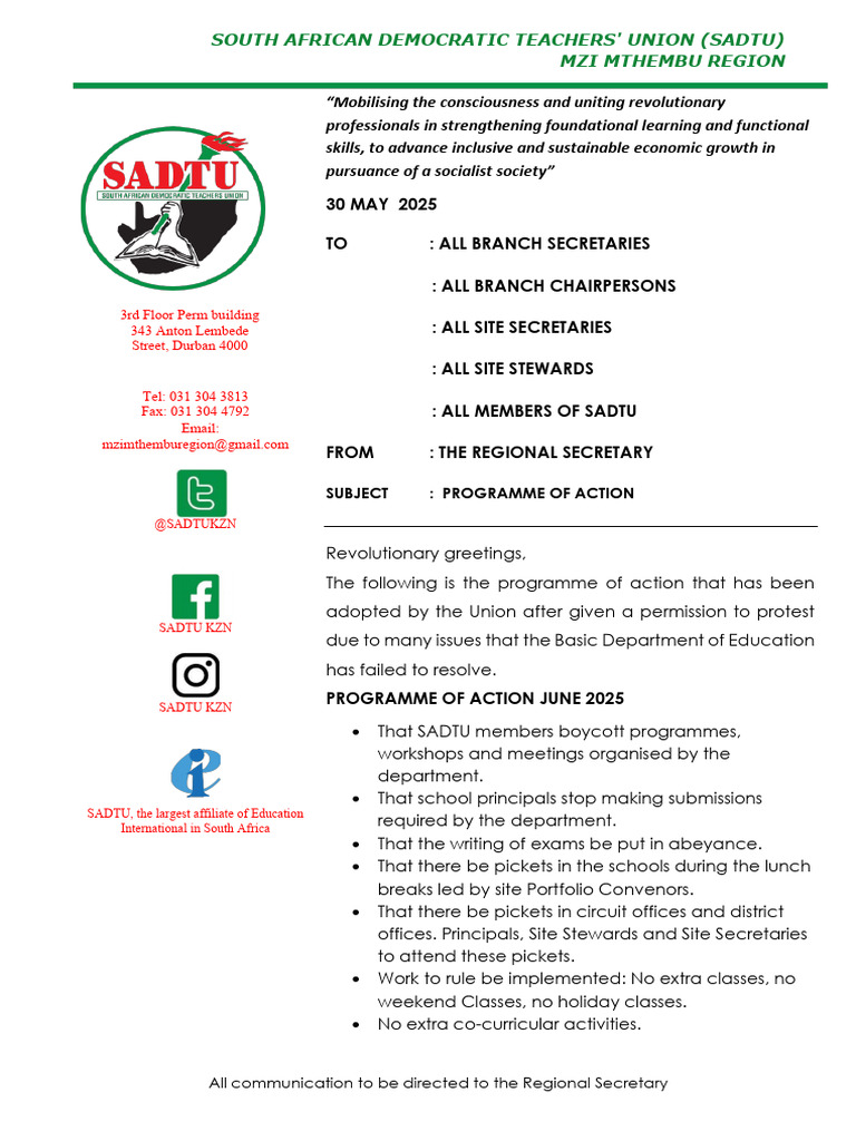 SADTU KZN Programme of Action 2025 | PDF | South Africa | Politics Of ...