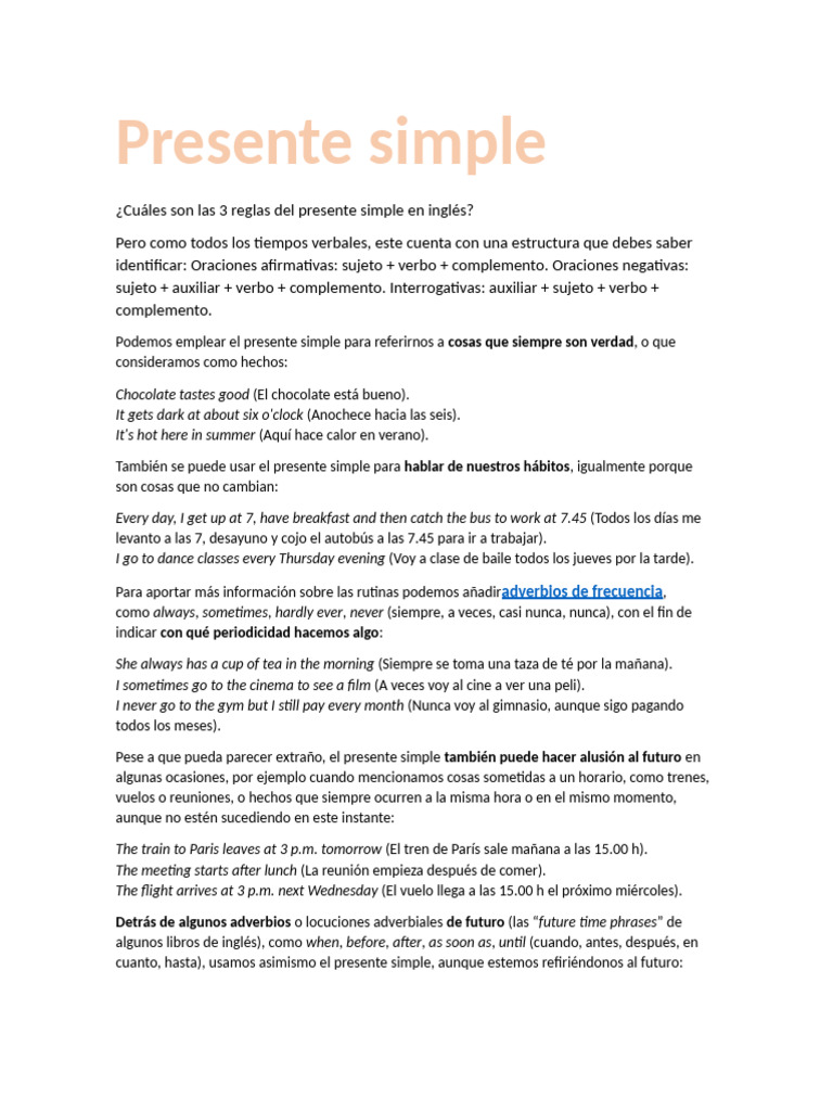 Presente Simple | PDF | Asunto (gramática) | Unidades Semánticas