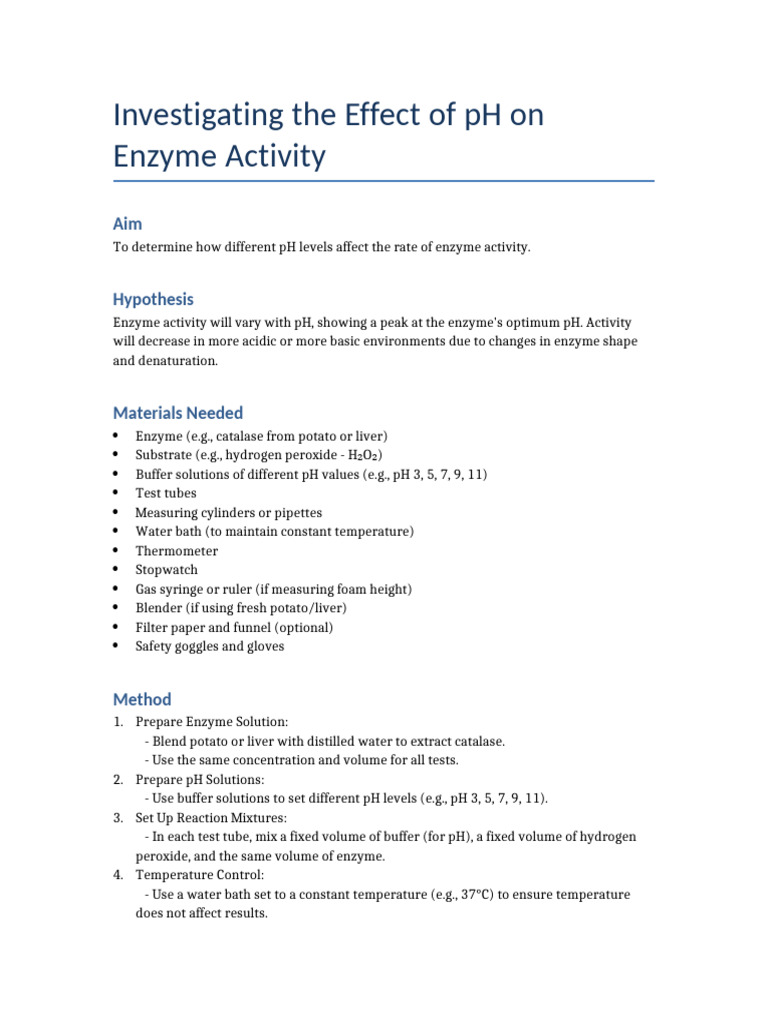 Effect_of_pH_on_Enzyme_Activity | PDF | Ph | Enzyme Assay