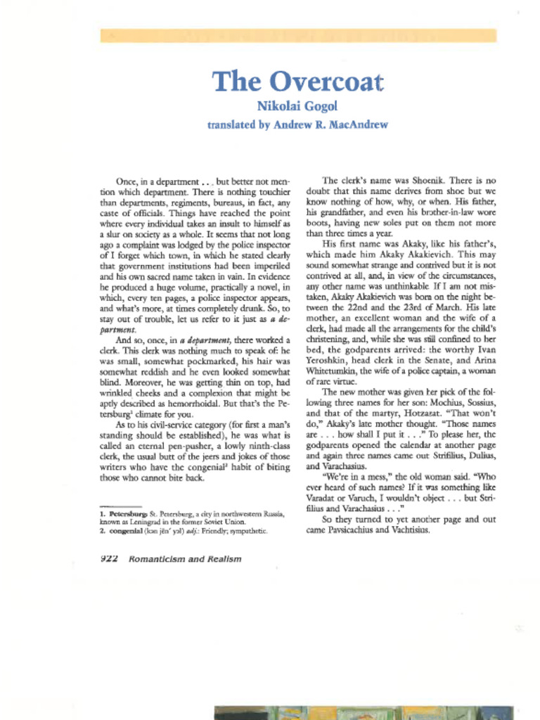 Gogol The Overcoat | PDF