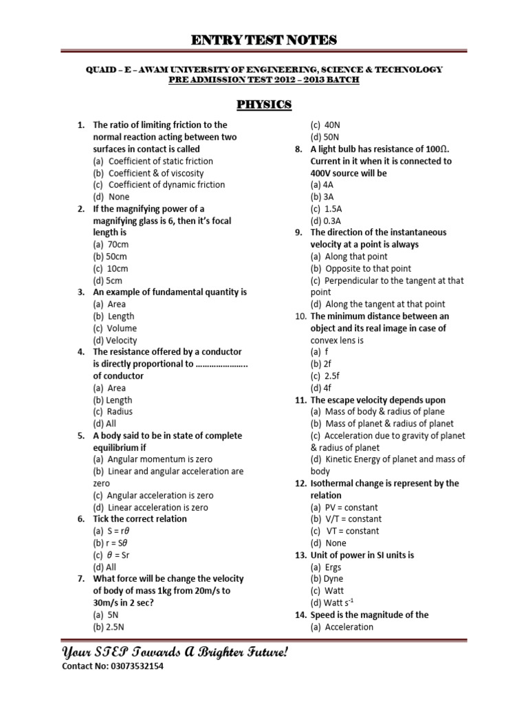 Quest Past Papers Physics | PDF | Acceleration | Force