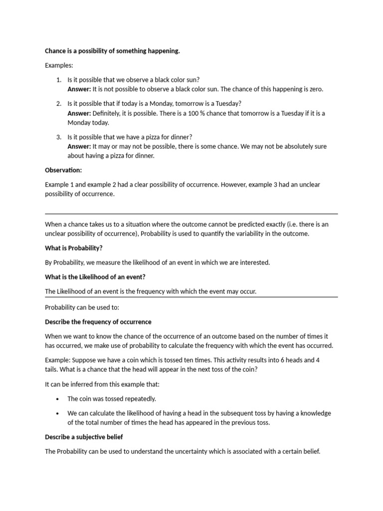 Chance Is A Possibility of Something Happening | PDF | Probability ...